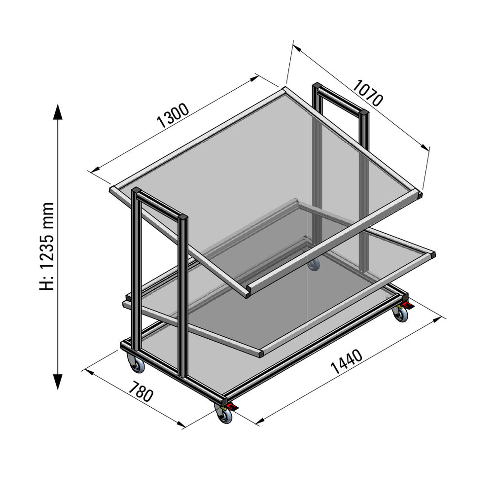 AME System | Aluminium Kanban Trolley 1440 internal shelf size 1300x1010