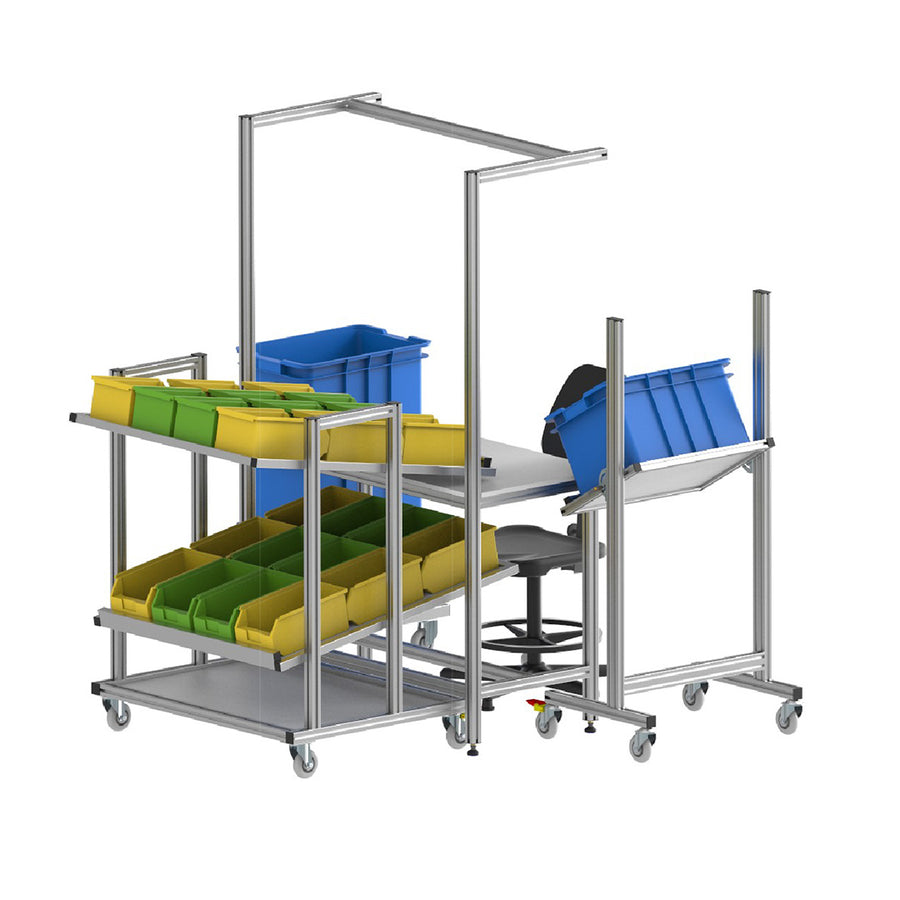 AME System | Aluminium Kanban Trolley 1040 internal shelf size 900x1010